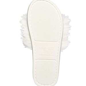 NINE WEST Women's Open Toe Fuzzy Slippers Cozy Sherpa Memory Foam Sole House Slides, Ivory, Medium, Size 7-8