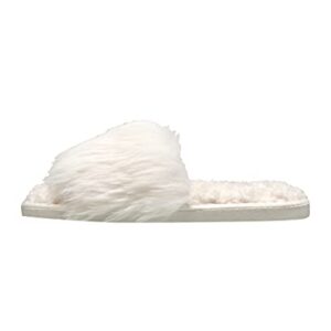 NINE WEST Women's Open Toe Fuzzy Slippers Cozy Sherpa Memory Foam Sole House Slides, Ivory, Medium, Size 7-8