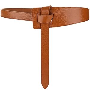 baokelan women faux leather tie belt knotted wide waist belt for jeans jumpsuit coat dress brown 120cm