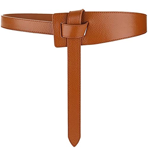 BAOKELAN Women Faux Leather Tie Belt Knotted Wide Waist Belt for Jeans Jumpsuit Coat Dress Brown 120cm