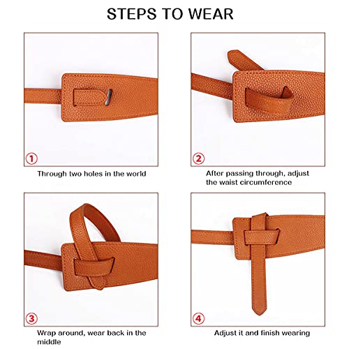 BAOKELAN Women Faux Leather Tie Belt Knotted Wide Waist Belt for Jeans Jumpsuit Coat Dress Brown 120cm