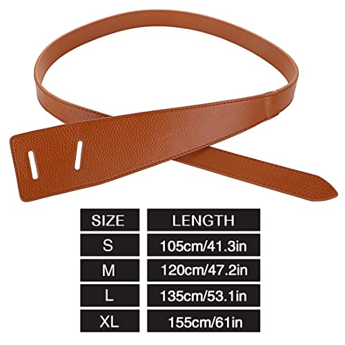 BAOKELAN Women Faux Leather Tie Belt Knotted Wide Waist Belt for Jeans Jumpsuit Coat Dress Brown 120cm