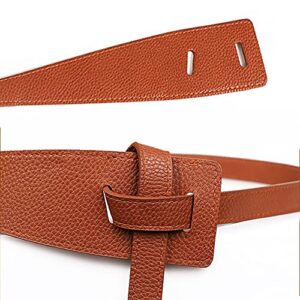 BAOKELAN Women Faux Leather Tie Belt Knotted Wide Waist Belt for Jeans Jumpsuit Coat Dress Brown 120cm