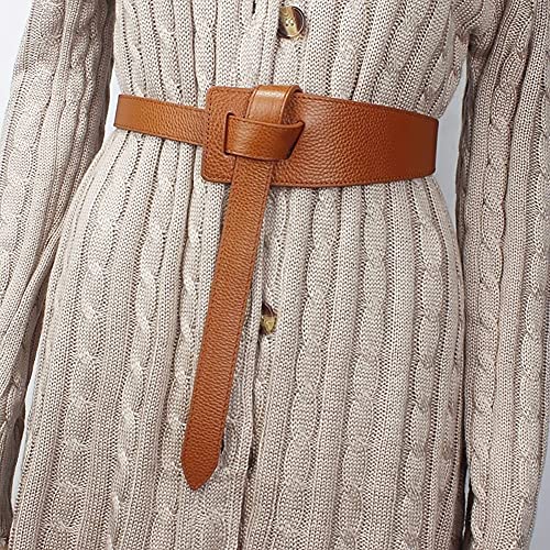 BAOKELAN Women Faux Leather Tie Belt Knotted Wide Waist Belt for Jeans Jumpsuit Coat Dress Brown 120cm