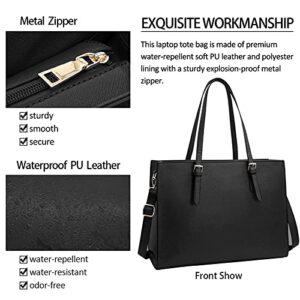 Laptop Bag for Women Waterproof Lightweight Leather 15.6 Inch Computer Tote Bag Business Office Briefcase Large Capacity Handbag Shoulder Bag Professional Office Work Bag Purse 2pcs Set, Black