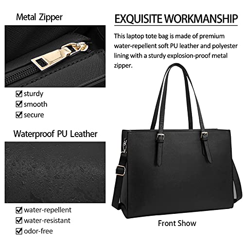 Laptop Bag for Women Waterproof Lightweight Leather 15.6 Inch Computer Tote Bag Business Office Briefcase Large Capacity Handbag Shoulder Bag Professional Office Work Bag Purse 2pcs Set, Black