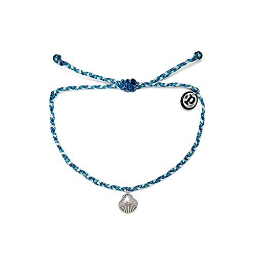 Pura Vida Silver-Plated La Concha Shell Bracelet - Adjustable Band, Coated Brand Charm - Blue