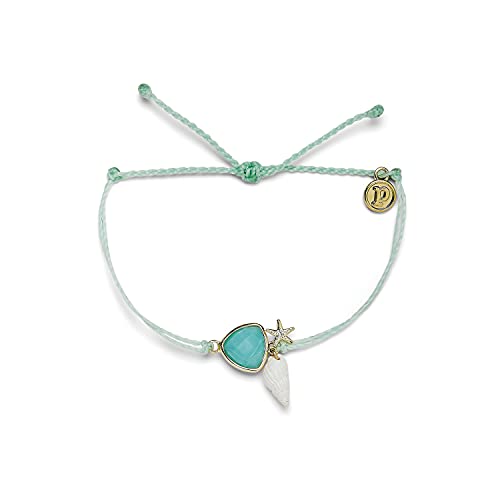 Pura Vida Gold-Plated Riviera Charms Bracelet w/Aqua Chaldecony Stone - Adjustable Band, Brand Charm - Winterfresh