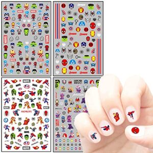 cute cartoon nail art stickers 3d self adhesive nail decals anime kawaii nail sticker designer nail supplies for boys kids girls manicure tips party decoration (4 sheets)