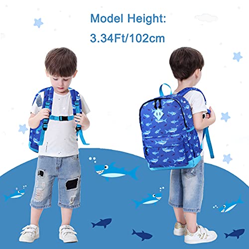 VASCHY Toddler Backpacks Boys, Lightweight Water Resistant Daycare Preschool Backpack for Little Boys and Girls w Chest Strap Ocean Shark