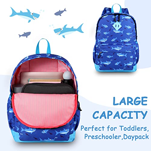 VASCHY Toddler Backpacks Boys, Lightweight Water Resistant Daycare Preschool Backpack for Little Boys and Girls w Chest Strap Ocean Shark