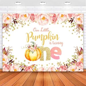 avezano pumpkin 1st birthday backdrop floral litttle pumpkin first birthday background fall autumn girl pink and gold dots pumpkin birthday background (8x6)