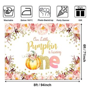 Avezano Pumpkin 1st Birthday Backdrop Floral Litttle Pumpkin First Birthday Background Fall Autumn Girl Pink and Gold Dots Pumpkin Birthday Background (8x6)