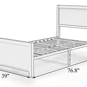 Catrimown Twin Size Metal Bed Frame with Rustic Brown Wooden Headboard，Mattress Foundation，Large Under Bed Storage，Metal Slat Support，No Box Spring Needed,Easy Assembly