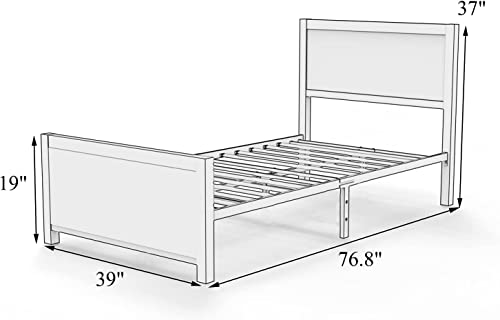 Catrimown Twin Size Metal Bed Frame with Rustic Brown Wooden Headboard，Mattress Foundation，Large Under Bed Storage，Metal Slat Support，No Box Spring Needed,Easy Assembly