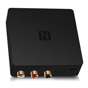 bludento b1 bluetooth stereo receiver, hd true hi-fi v5.1 audio receiver, onboard ti dac for analog stereo rca output with long range, digital coaxial and optical output with nfc pairing enables