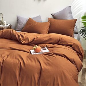 CLOTHKNOW Caramel Pumpkin Comforter Set Queen Burnt Orange Bedding Comforter Sets Brown Queen Comforter Terracotta Bed Comforter Sets Soft Bedding Sets 3Pcs Pumpkin Comforter Sets Queen