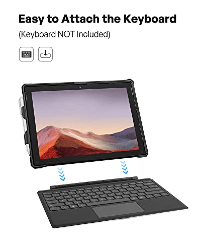 ProCase Case for 12.3" Microsoft Surface Pro 7 Plus, Pro 7, Pro 6, Pro 5, Pro 2017, Pro 4, Pro LTE, Rugged Protective Cover with Pencil Holder, Hand Strap, Compatible with Type Cover Keyboard -Black