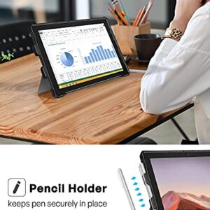 ProCase Case for 12.3" Microsoft Surface Pro 7 Plus, Pro 7, Pro 6, Pro 5, Pro 2017, Pro 4, Pro LTE, Rugged Protective Cover with Pencil Holder, Hand Strap, Compatible with Type Cover Keyboard -Black