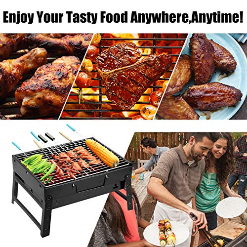 Uten Charcoal Grill, BBQ Grill Folding Portable Lightweight smoker Grill, Barbecue Grill Small desk Tabletop Outdoor Grill for Camping Picnics Garden Beach Party 13.7''x9.4''x 2.3''