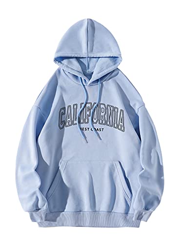 SOLY HUX Women Casual Fashion California Hoodie Los Angeles Pullover Drawstring Graphic Sweatshirt Blue L