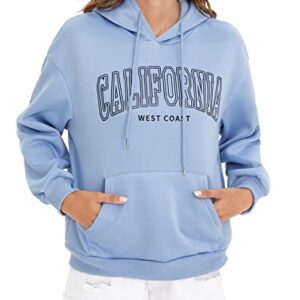 SOLY HUX Women Casual Fashion California Hoodie Los Angeles Pullover Drawstring Graphic Sweatshirt Blue L