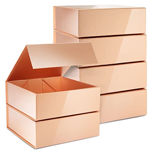 6 Pack Proposal Boxes with Lid for Groomsmen, Bridesmaid, 9.5 x 9.5 x 3.5 Inch Square Glossy Rose Gold Magnetic Gift Box for Parties, Retail