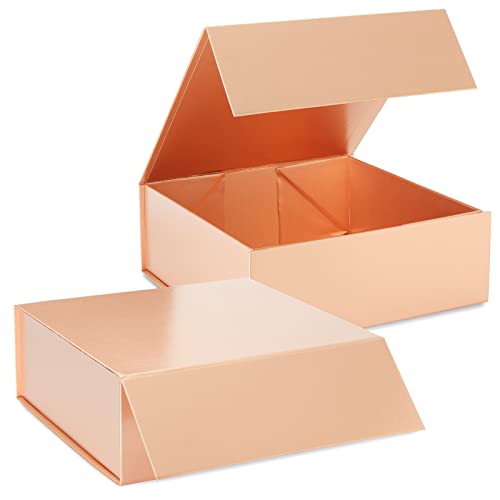 6 Pack Proposal Boxes with Lid for Groomsmen, Bridesmaid, 9.5 x 9.5 x 3.5 Inch Square Glossy Rose Gold Magnetic Gift Box for Parties, Retail