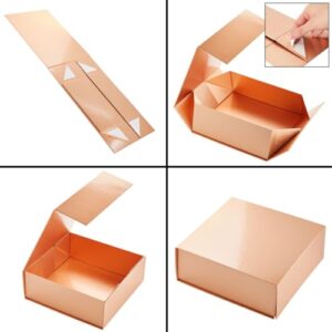 6 Pack Proposal Boxes with Lid for Groomsmen, Bridesmaid, 9.5 x 9.5 x 3.5 Inch Square Glossy Rose Gold Magnetic Gift Box for Parties, Retail