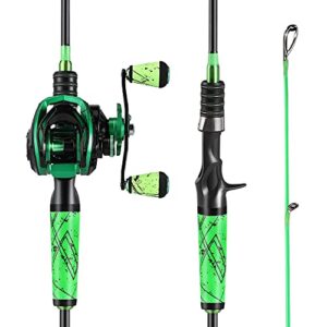 one bass fishing rod and reel combo, baitcasting combo with superpolymer handle- green-1.8m -right handed