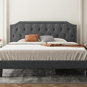 Allewie Upholstered King Size Platform Bed Frame with Adjustable and Curved Corner Design Headboard, Easy Assembly, No Box Spring Required, Dark Grey