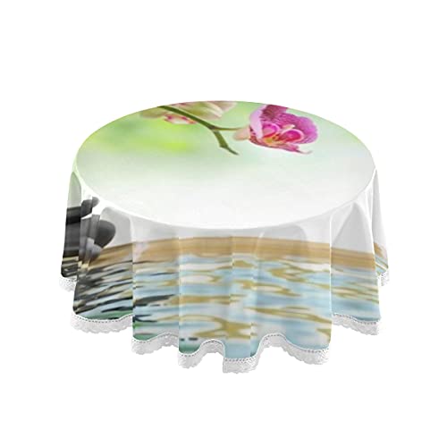 Table Cloth,60inch Round Basalt Stones Bamboo Dew Table Cover Printing Tablecloth Washable Dining Decorative for Holiday Home Christmas Party Picnic