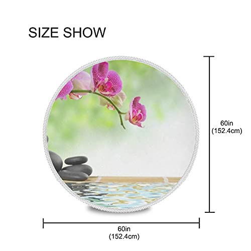 Table Cloth,60inch Round Basalt Stones Bamboo Dew Table Cover Printing Tablecloth Washable Dining Decorative for Holiday Home Christmas Party Picnic