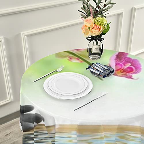 Table Cloth,60inch Round Basalt Stones Bamboo Dew Table Cover Printing Tablecloth Washable Dining Decorative for Holiday Home Christmas Party Picnic