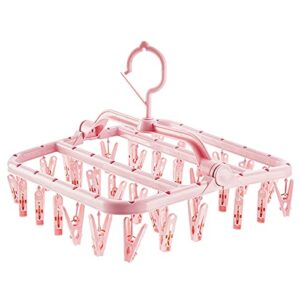 rivama foldable clip hangers with 32 clips,clothes drying rack with clips,folding laundry clip and drip drying hanger for socks,underwear,bras,lingerie,towels,diapers,baby clothes,scarf (light pink)