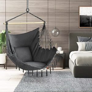 PUREKEA Oversized Hammock Chair with Hanging Hardware Kit, Swing Chair for Indoor & Outdoor, Max 250 Lbs, Include Carry Bag & Two Soft Seat Cushions (Grey)