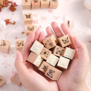 Tvoip 16 Pcs Wooden Rubber Stamp Set, Vintage Butterfly Scrapbooking Stamps Junk Journal DIY Craft Wooden Rubber Stamps Set for Scrapbook Album Diary Seal Stamps