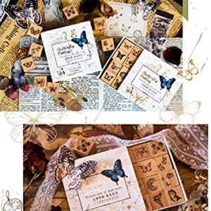 Tvoip 16 Pcs Wooden Rubber Stamp Set, Vintage Butterfly Scrapbooking Stamps Junk Journal DIY Craft Wooden Rubber Stamps Set for Scrapbook Album Diary Seal Stamps