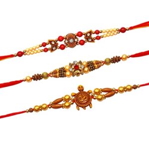 set of 3 fancy rakhi bracelet for brother, rakshabandhan rakhee thread, indian traditional rakhi for lovely brother & bhabhi, rakhi bands for loving sibling brother, indian designer latest rakhi for bhai thread bracelets