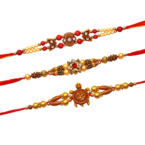 Set of 3 Fancy Rakhi Bracelet for Brother, Rakshabandhan Rakhee Thread, Indian Traditional Rakhi for lovely Brother & Bhabhi, Rakhi Bands for Loving Sibling Brother, Indian Designer Latest Rakhi for Bhai Thread Bracelets