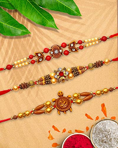 Set of 3 Fancy Rakhi Bracelet for Brother, Rakshabandhan Rakhee Thread, Indian Traditional Rakhi for lovely Brother & Bhabhi, Rakhi Bands for Loving Sibling Brother, Indian Designer Latest Rakhi for Bhai Thread Bracelets