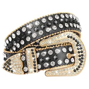 whippy women rhinestones leather belt bling studded western cowgirl waist belt for jeans pants,s,black