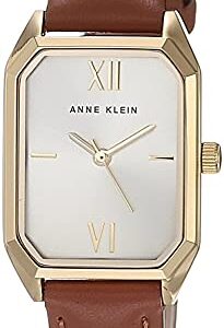 Anne Klein Women Japanese Quartz Dress Watch with Leather Strap, Brown, 13 (Model: AK/3874CHHY)