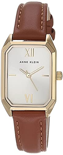 Anne Klein Women Japanese Quartz Dress Watch with Leather Strap, Brown, 13 (Model: AK/3874CHHY)