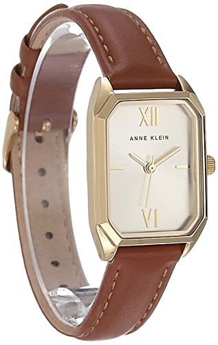 Anne Klein Women Japanese Quartz Dress Watch with Leather Strap, Brown, 13 (Model: AK/3874CHHY)