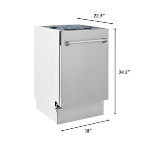 ZLINE 18" Tallac Series 3rd Rack Top Control Dishwasher in Stainless Steel and Traditonal Handle, 51dBa (DWV-304-18) (304 Stainless Steel)