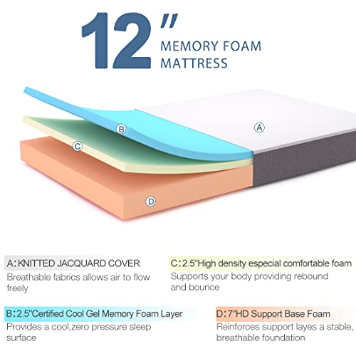 Molblly King Memory Foam Mattress in a Box, Fiberglass Free,Breathable Comfortable Mattress for Cooler Sleep Supportive & Pressure Relief, King Size Bed, 76" X 80" X 12", 12 Inch