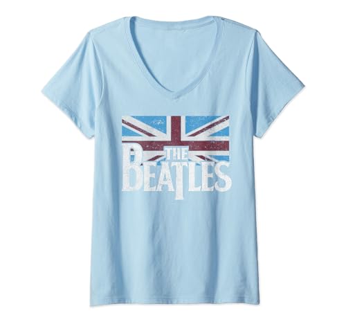 The Beatles British Flag Red, White, and Blue V-Neck T-Shirt