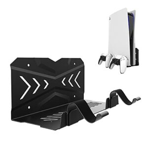 upok wall mount for ps5 - accessories playstation 5 digital/disc edition console floating shelf behind tv, with 2 detachable controllers holder rack, solid metal stand kit, easy installation