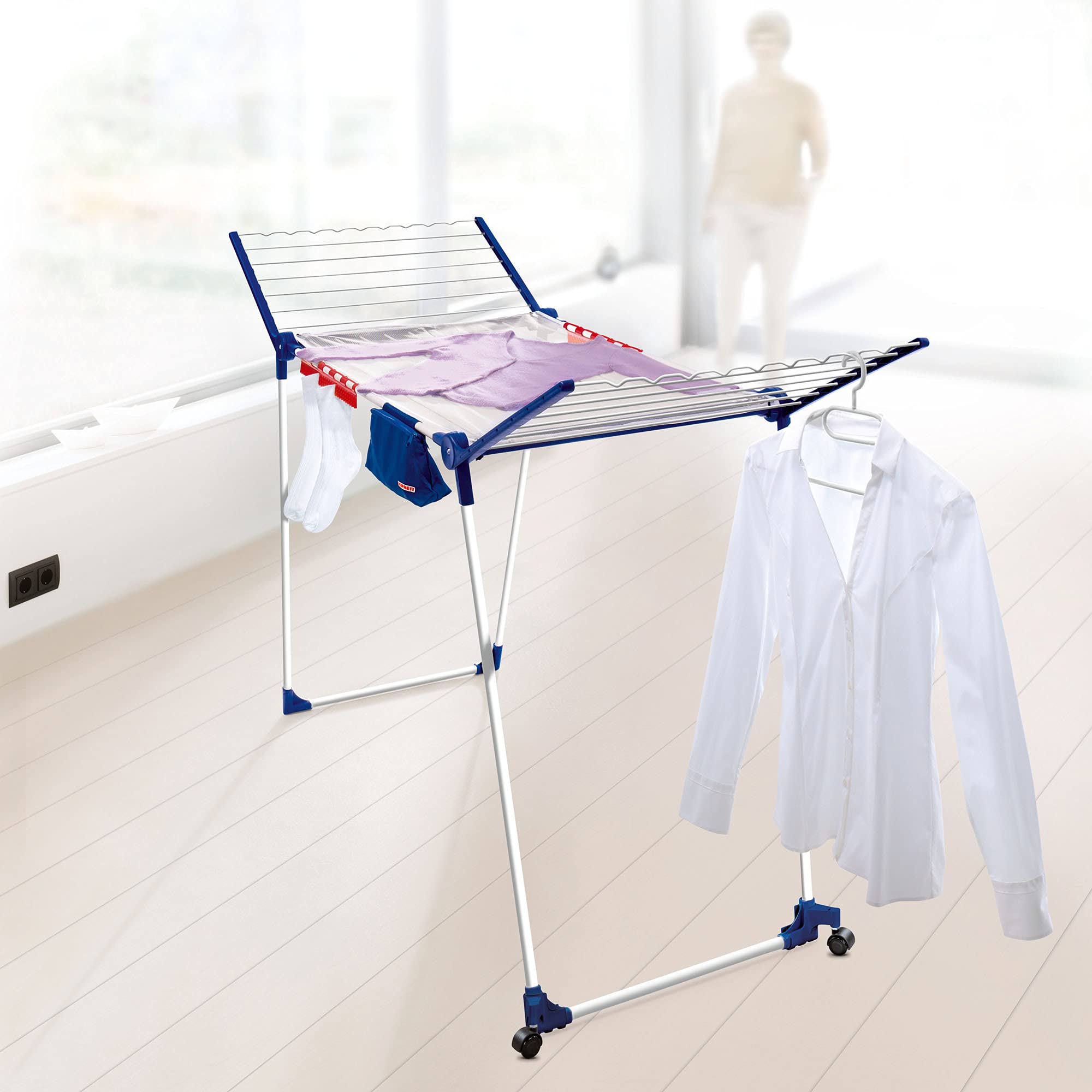 Leifheit Pegasus 200 Gullwing Drying Rack, White and Blue